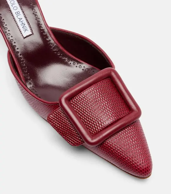 Manolo Blahnik Maysale 50 Snake-effect Leather Mules - Red