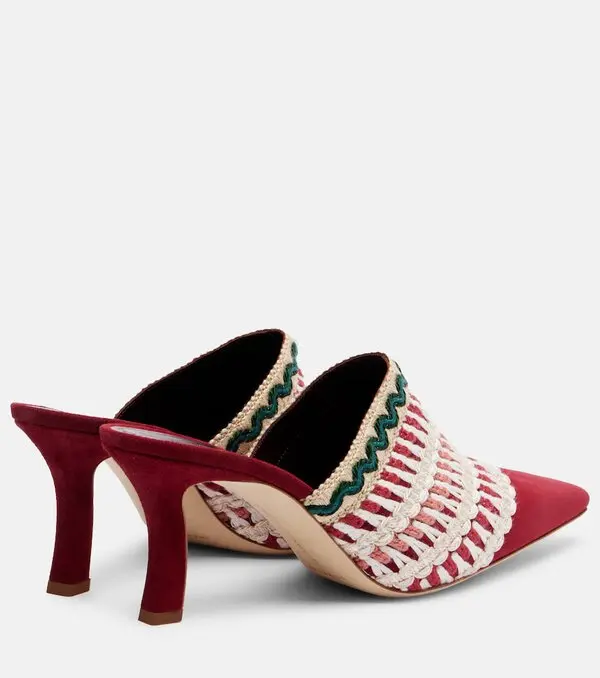 Manolo Blahnik Alo 70 Embroidered Suede Mules - Red