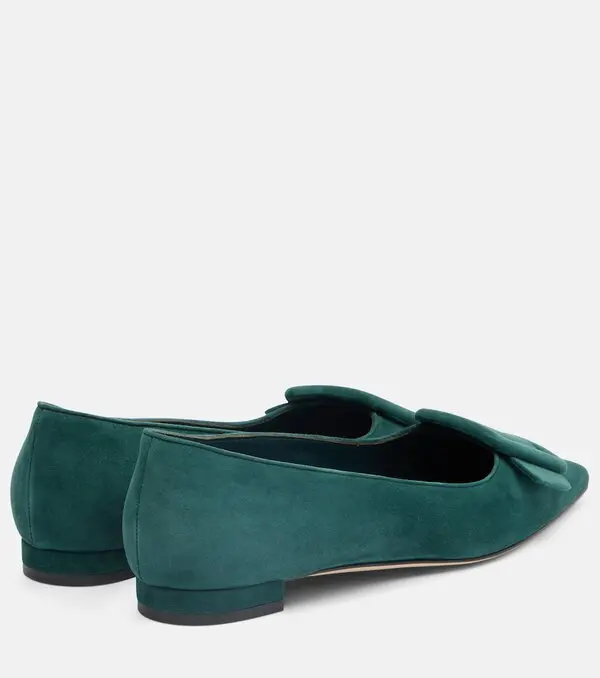 Manolo Blahnik Maysale Suede Pointed Toe Ballet Flats - Green