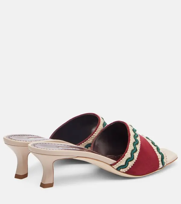 Manolo Blahnik Marebis 50 Embroidered Suede Mules - Red