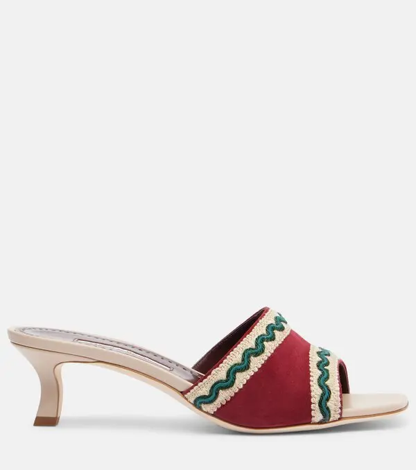 Manolo Blahnik Marebis 50 Embroidered Suede Mules - Red