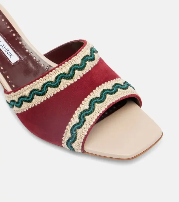 Manolo Blahnik Marebis 50 Embroidered Suede Mules - Red