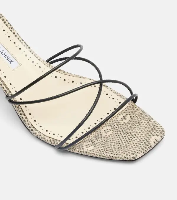 Manolo Blahnik Ninfe 50 Snake-effect Leather Mules