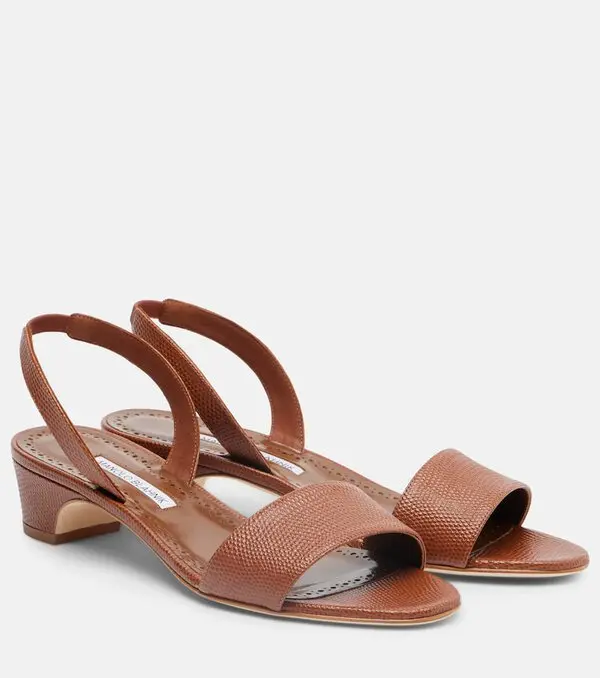 Manolo Blahnik Patobarnu 30 Leather Slingback Sandals - Brown