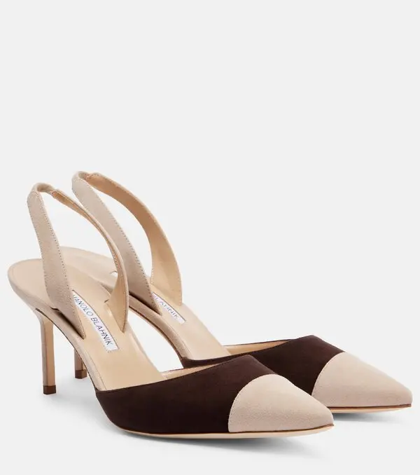 Manolo Blahnik Capsli 70 Suede Slingback Pumps - Beige