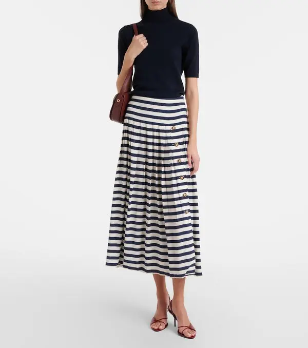 Rixo Lea Striped Midi Skirt - Blue