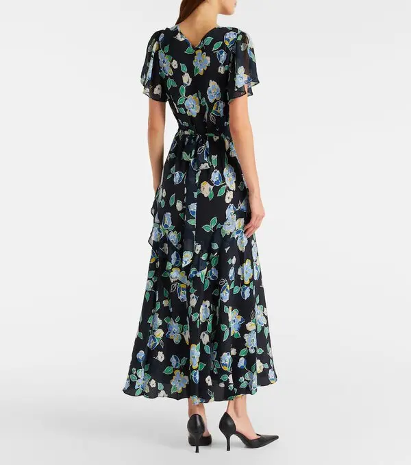 Rixo Kimmie Floral Ruffled Silk Midi Dress - Multicoloured