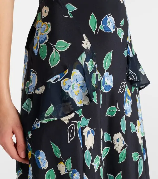 Rixo Kimmie Floral Ruffled Silk Midi Dress - Multicoloured