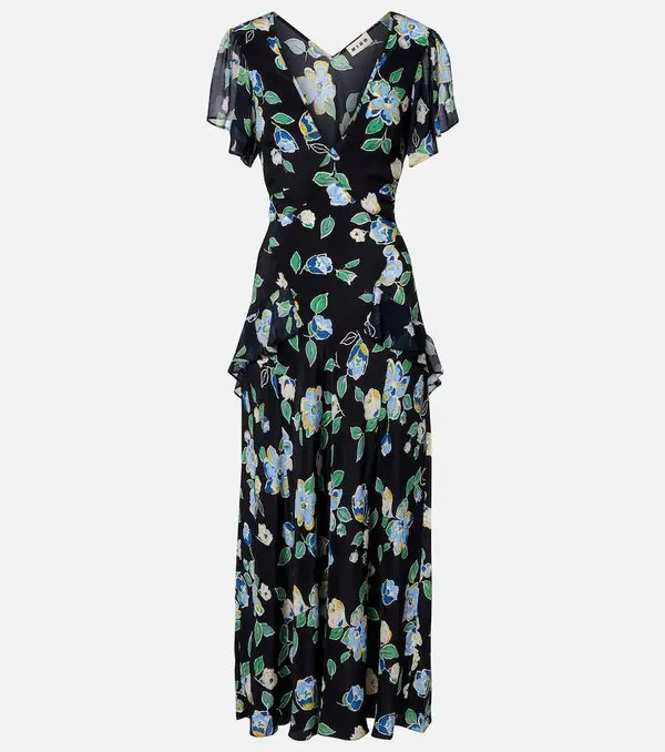 Rixo Kimmie Floral Ruffled Silk Midi Dress - Multicoloured