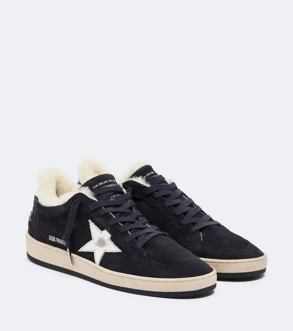 GOLDEN GOOSE Ball Star Shearling-lined Suede Sneakers - Blue