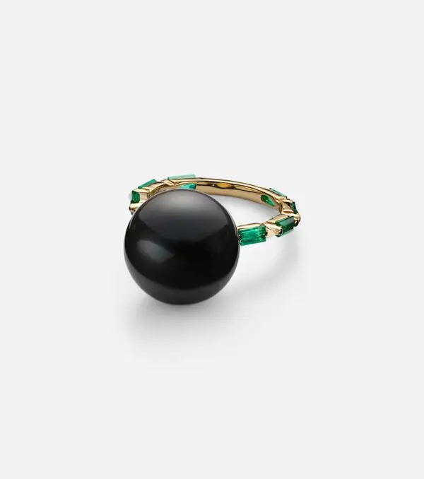 SUZANNE KALAN One Of A Kind 18kt Ring With Pearl And Emeralds - Gold