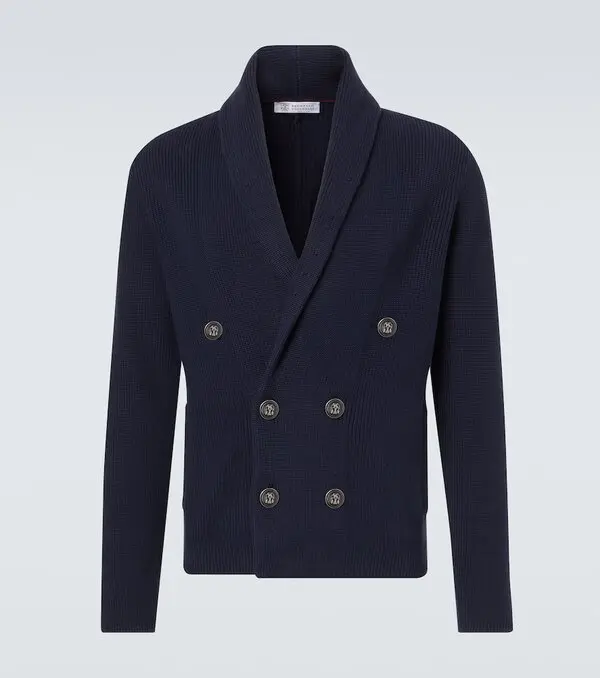 Brunello Cucinelli Double-breasted Cotton Cardigan - Blue