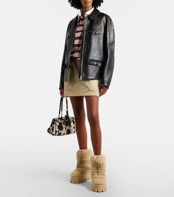 Prada Shearling And Leather Boots - Beige