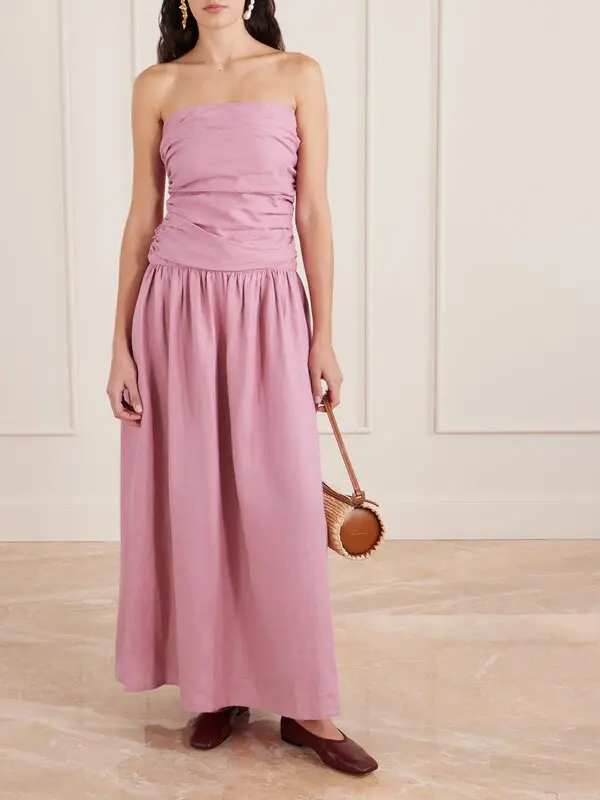 knee length dresses for ladies 40s Pink Linen Sundress