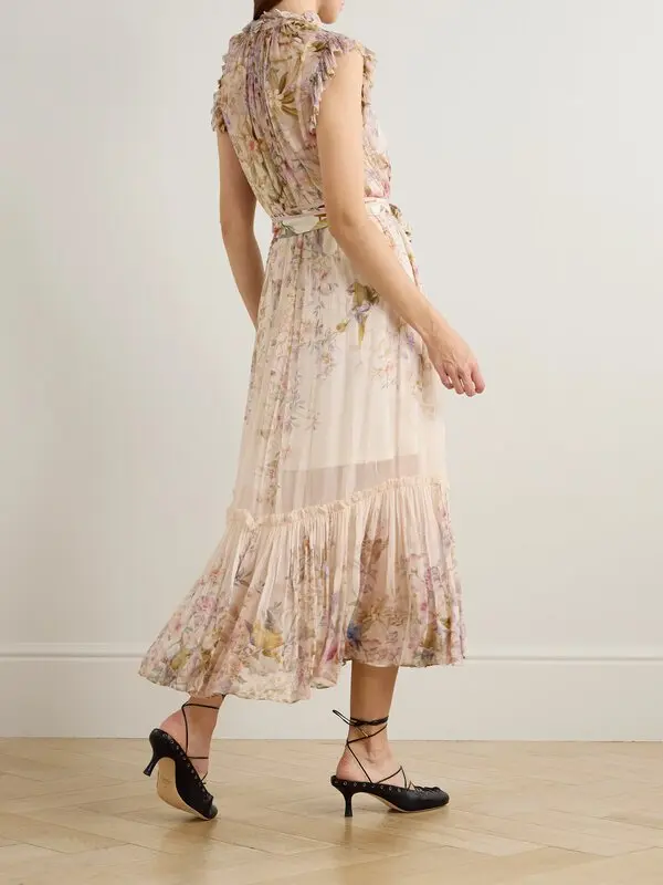 Zimmermann Rebellion Tie-detailed Ruffled Printed Chiffon Maxi Dress