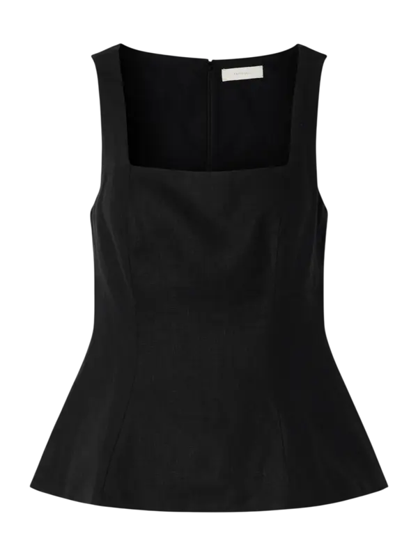 Faithfull The Brand Mina Linen Peplum Top - Black