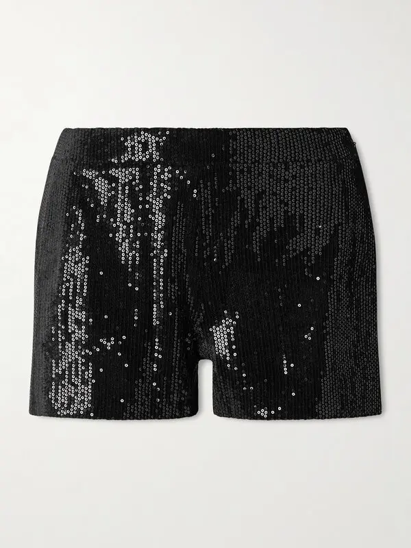 Veronica De Piante Helena Sequined Velvet Shorts - Black
