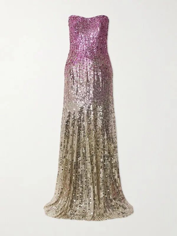 Jenny Packham Lior Strapless Ombré Sequined Gown - Pink