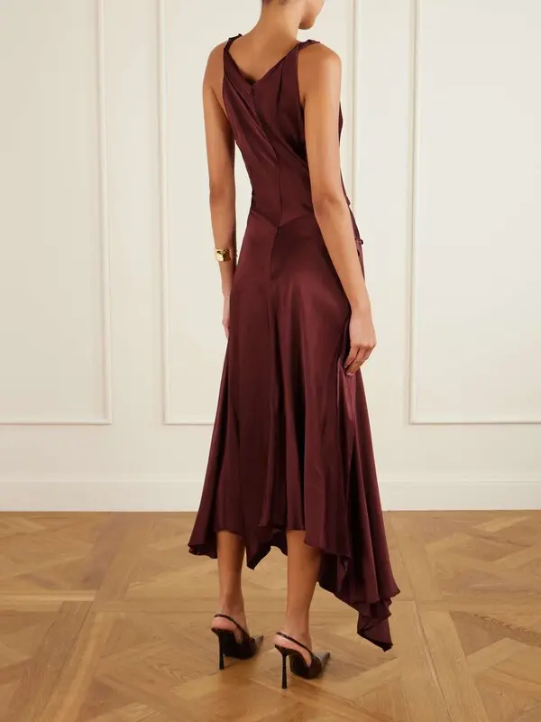 Victoria Beckham Draped Crepe Satin Midi Dress - Burgundy | Editorialist
