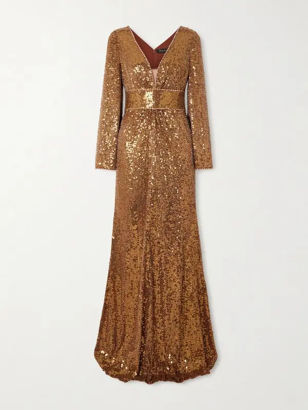 Jenny Packham June Embellished Sequined Mesh Gown