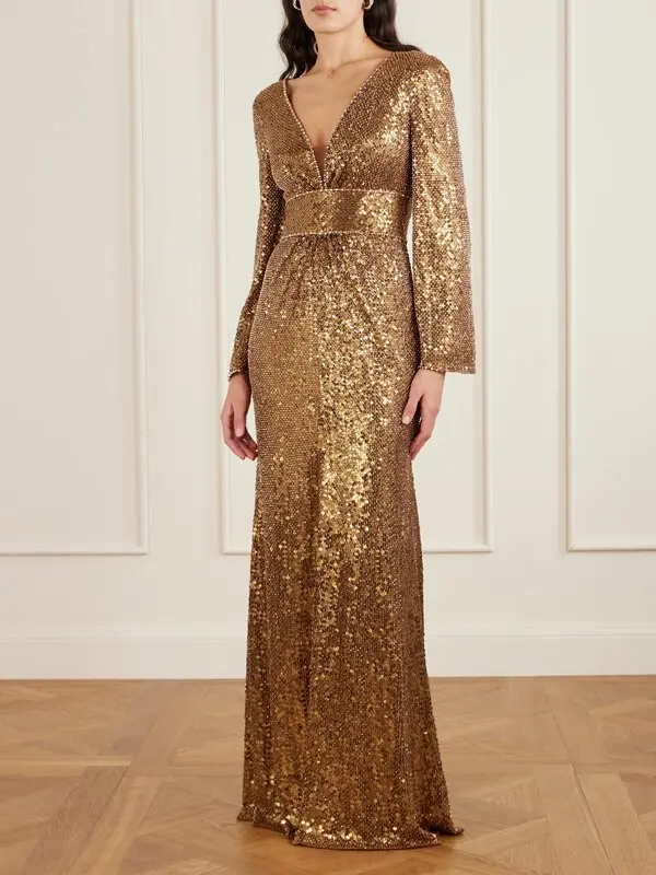 Jenny Packham June Embellished Sequined Mesh Gown