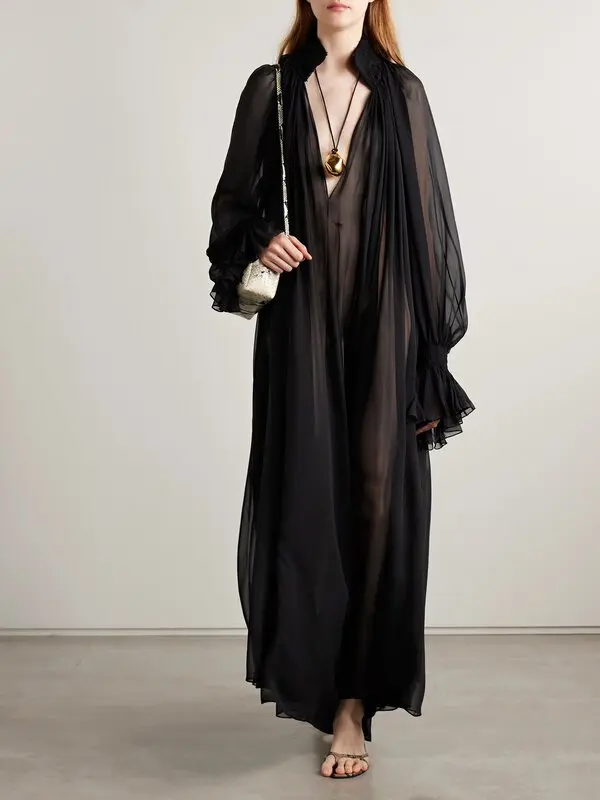 Khaite Gathered Silk-chiffon Maxi Dress