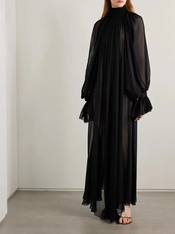 Khaite Gathered Silk-chiffon Maxi Dress