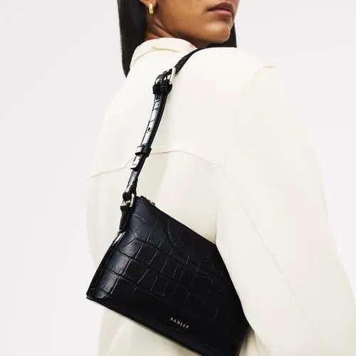 RADLEY Pockets Faux Croc Mini Ziptop Shoulder Bag - Black