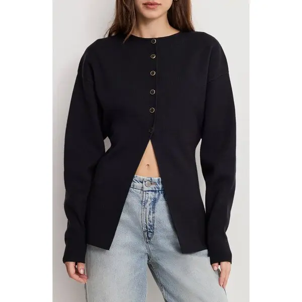 Good American Split-front Button-up Sweater - Black001