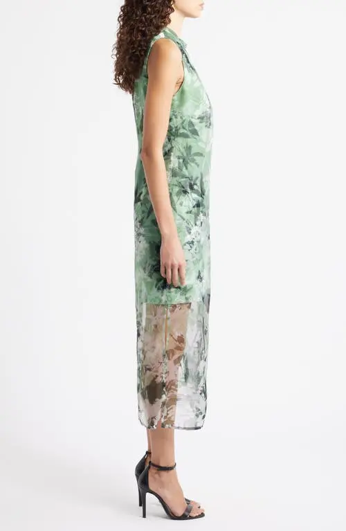 vince camuto green floral dress Vince Camuto Floral Ruffled Hem Sheer Long Sleeve Dress – DGFOutlet main image 0