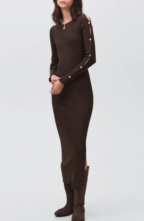 Mango Button Trim Long Sleeve Sweater Dress - Brown