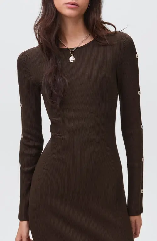 Mango Button Trim Long Sleeve Sweater Dress - Brown