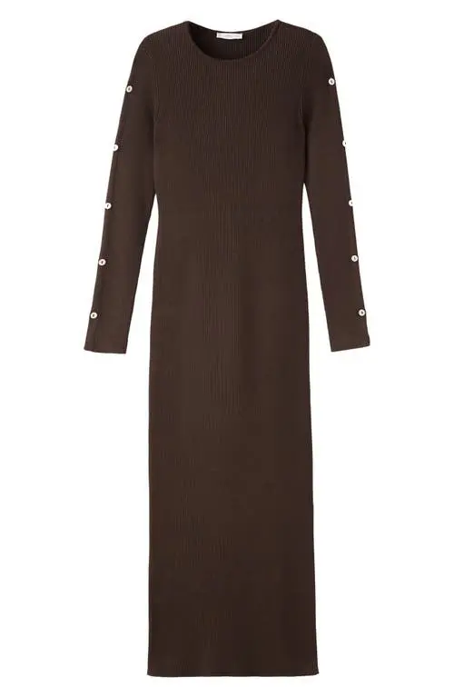Mango Button Trim Long Sleeve Sweater Dress - Brown