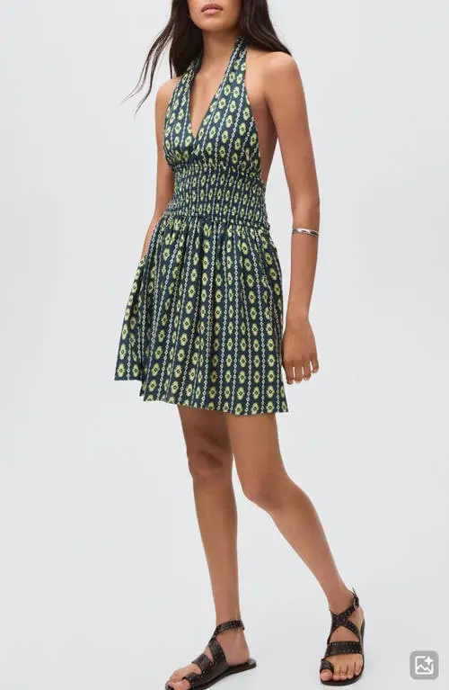 Mango Printed Halter Dress - Navy