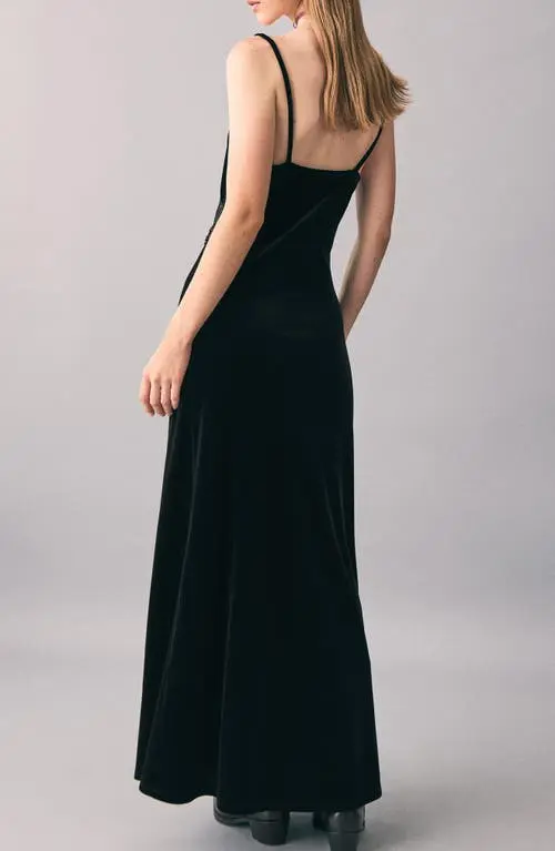 Mango Lace Trim Velvet Maxi Dress