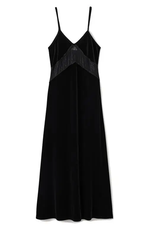 Mango Lace Trim Velvet Maxi Dress