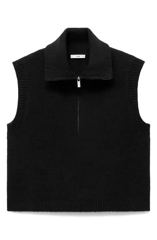 Mango Collared Zip-up Sweater Vest - Black