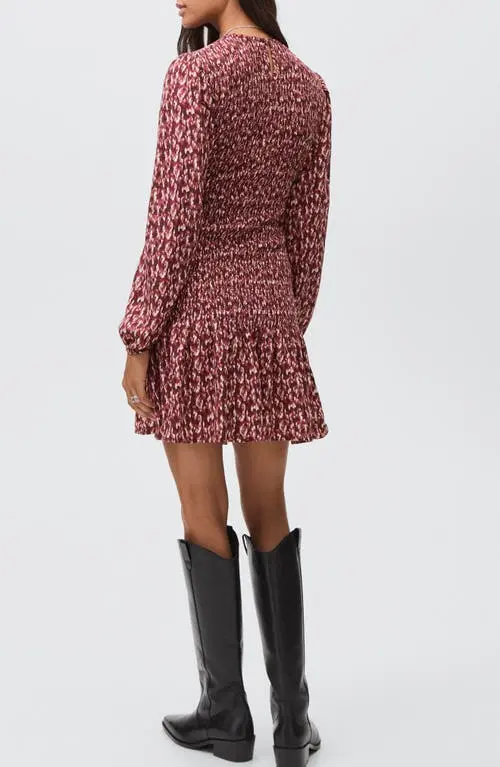 Mango Smocked Floral Long Sleeve Dress - Maroon