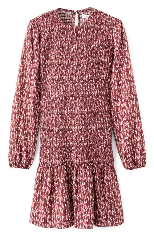 Mango Smocked Floral Long Sleeve Dress - Maroon