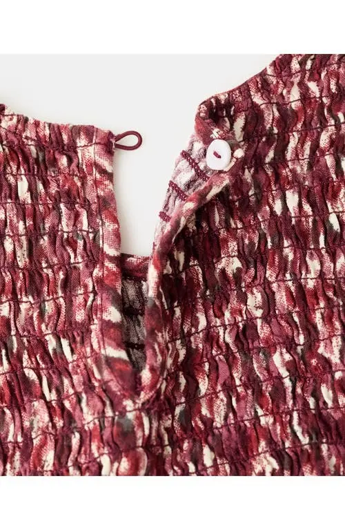 Mango Smocked Floral Long Sleeve Dress - Maroon