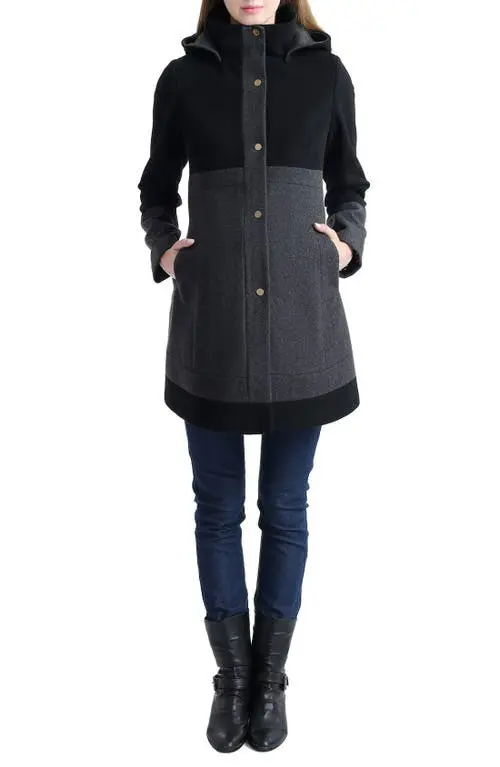 KIMI + KAI Tessa Colorblock Wool Coat - Black