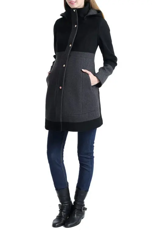 KIMI + KAI Colorblocked Wool Blend Maternity Coat