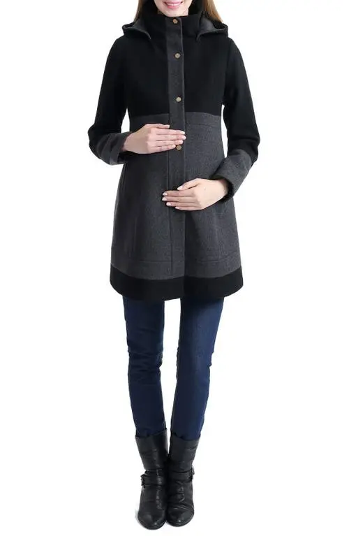 KIMI + KAI Colorblocked Wool Blend Maternity Coat