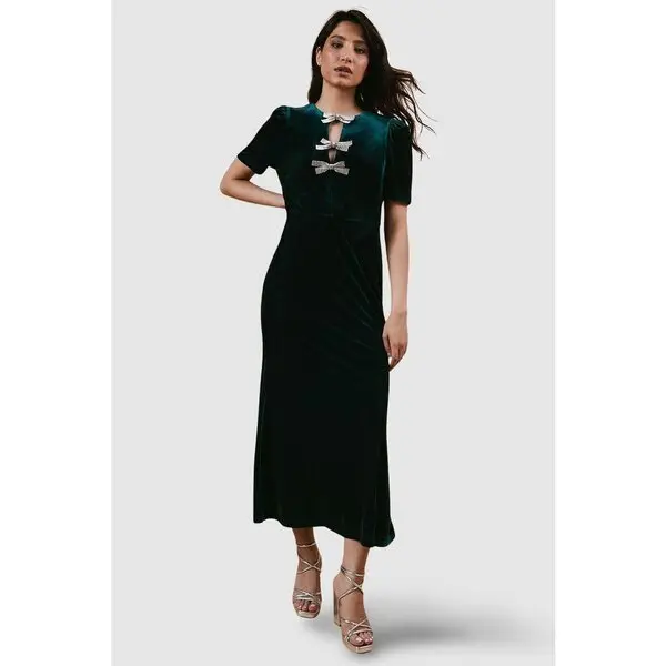 OASIS Velvet Diamante Bow Midaxi Dress