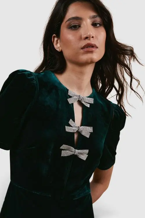 OASIS Velvet Diamante Bow Midaxi Dress