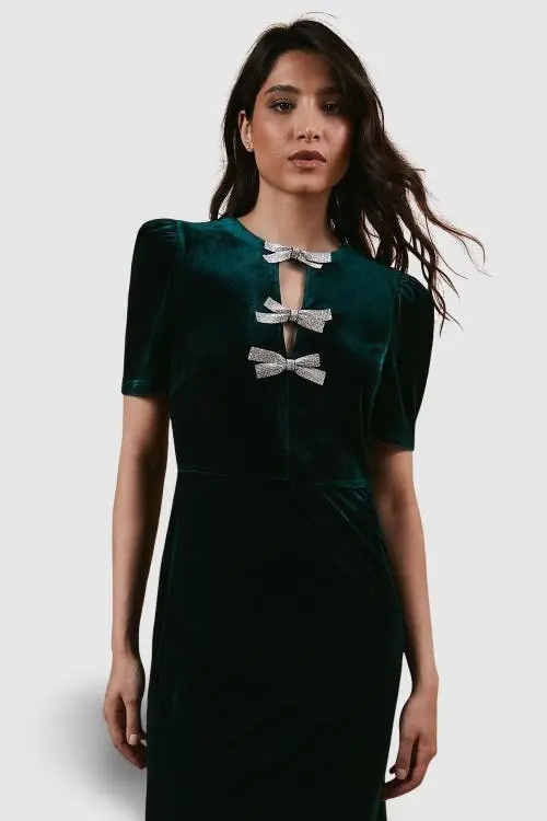 OASIS Velvet Diamante Bow Midaxi Dress