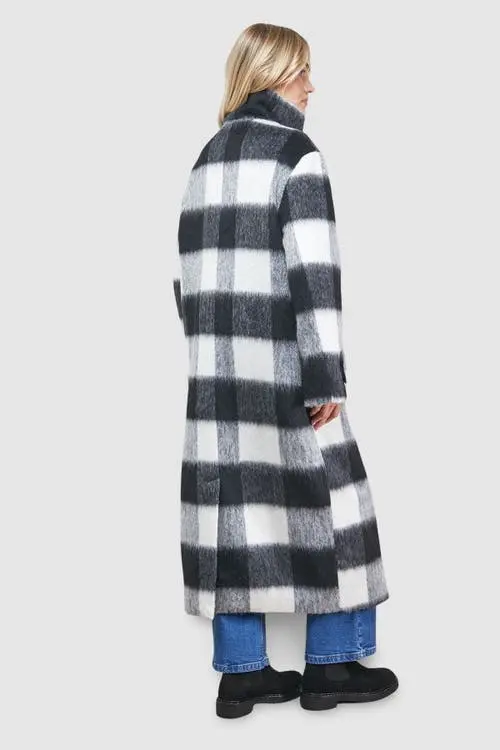 OASIS Brushed Check Funnel Neck Coat