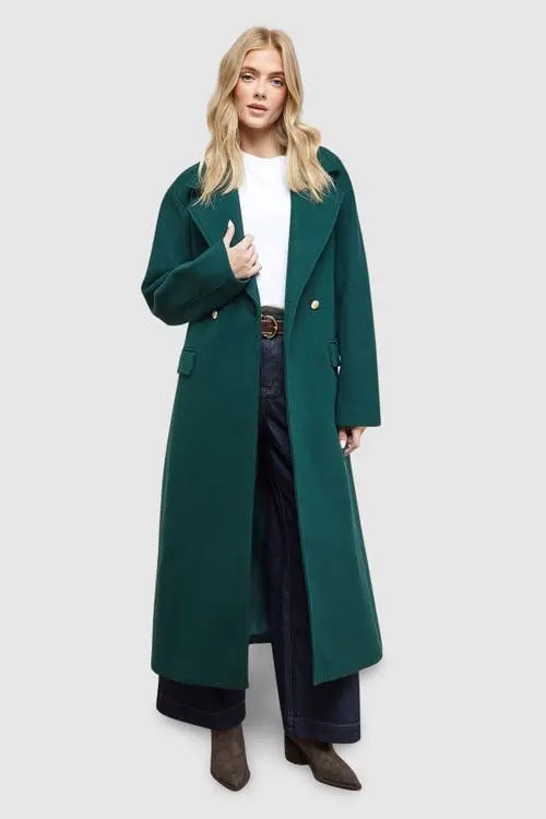 OASIS Midi Coat With Tie Belt Detail - Forest
