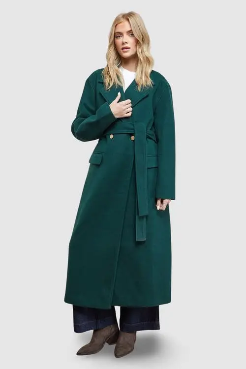 OASIS Midi Coat With Tie Belt Detail - Forest