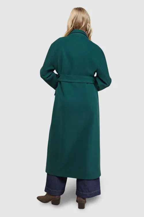 OASIS Midi Coat With Tie Belt Detail - Forest